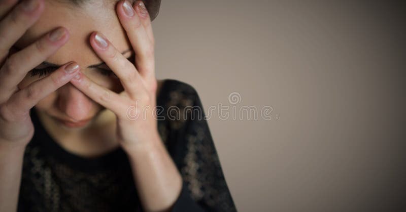 Woman Hands Over Face Against Brown Background Stock Illustration ...
