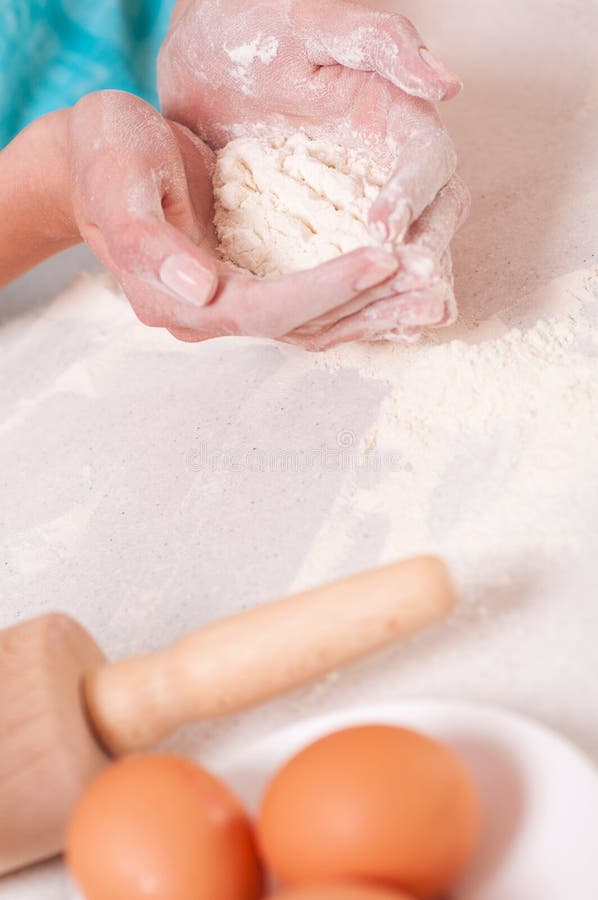 Woman Hands Preparing Dough on the Table Stock Image - Image of food ...
