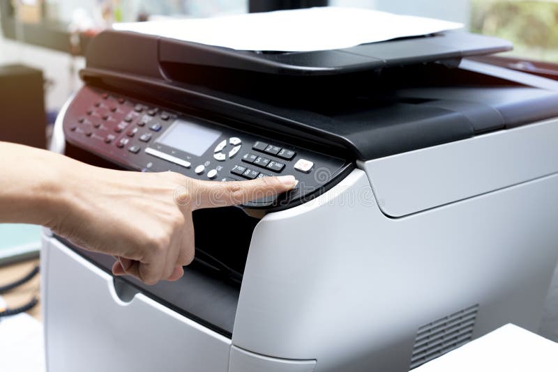 Woman Hands Putting a Sheet of Paper into a Copying Device or Printer ...