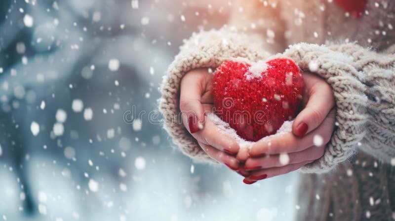 Woman Hands Red Heart Falling Snow Background Stock Photos - Free ...