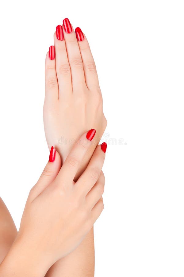 Woman Red Nails on Both Hands Stock Photo - Image of manicure, cherry ...