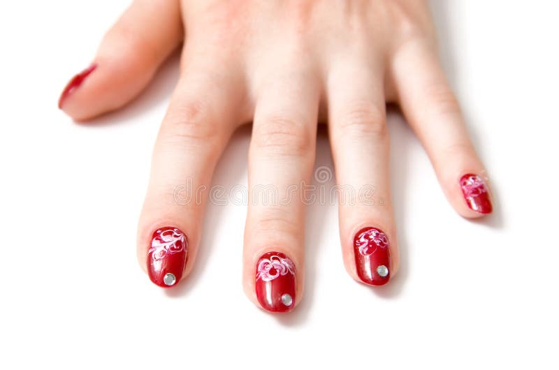 Woman Red Nails on Both Hands Stock Photo - Image of manicure, cherry ...
