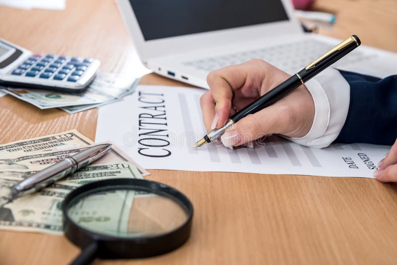 Woman Hands Sign Contract. Doing Business Stock Image - Image of ...