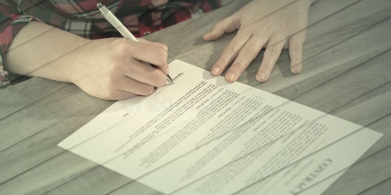 Woman Hands Signing a Document, Geometric Pattern Stock Photo - Image ...