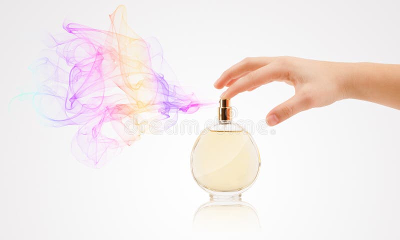 Woman Hands Spraying Perfume Stock Photo - Image of golden, aerosol ...