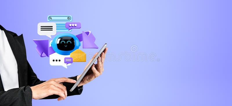 Woman Hands with Tablet and AI Chat Bot Stock Photo - Image of learning ...