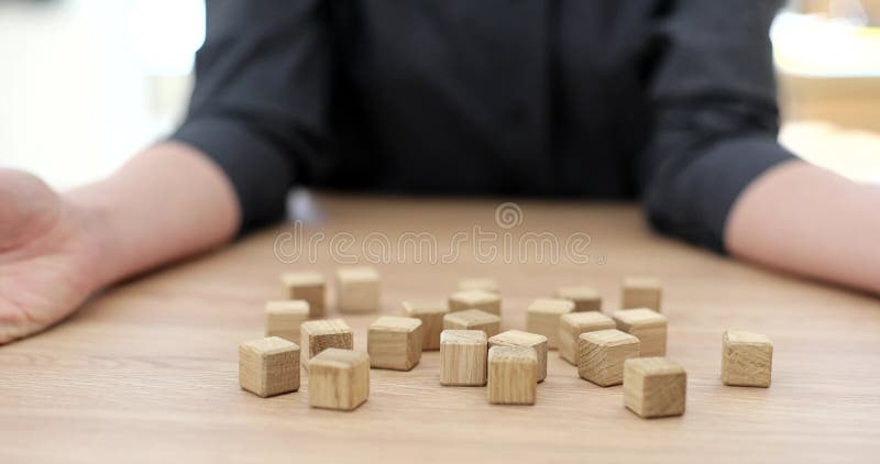 Woman Hands Throw Wooden Cubes on Table Stock Footage - Video of memory ...