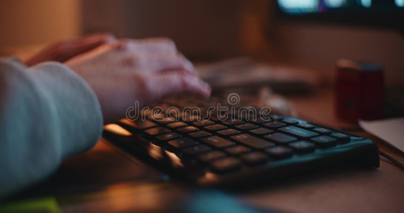 Woman Hands Typing on Computer Keyboard Late at Night Stock Video ...