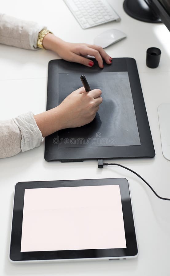 Woman Hands Using a Graphics Tablet Stock Image - Image of people ...