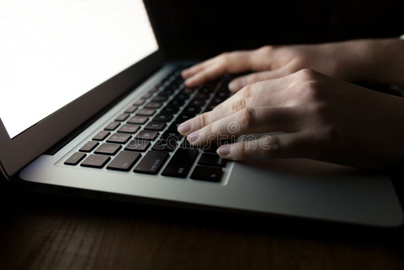 Woman Hands Using Laptop at Office Desk Stock Image - Image of copy ...