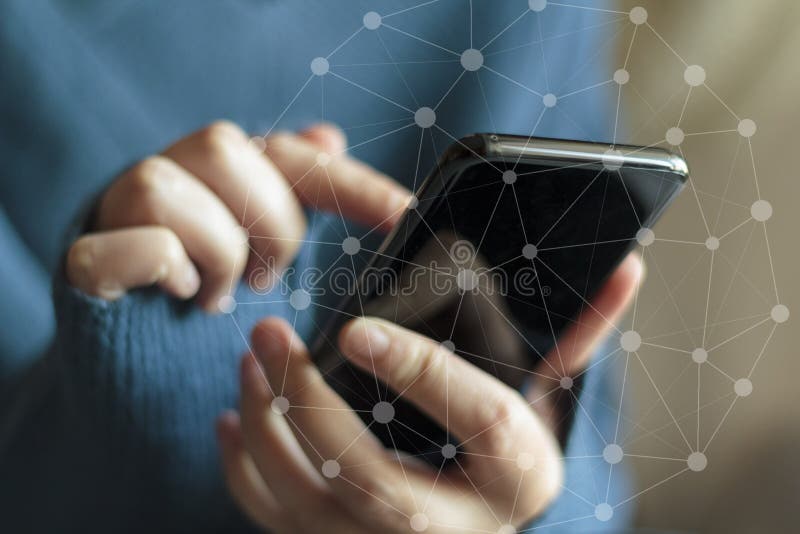 Woman Hands Using Smartphone. Digital Data Network Stock Image - Image ...