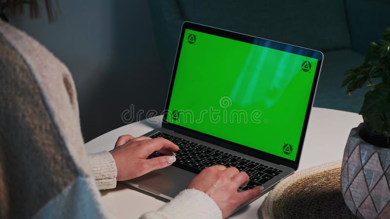 Woman Hands Using Typing Chroma Key Green Screen Laptop Computer on ...