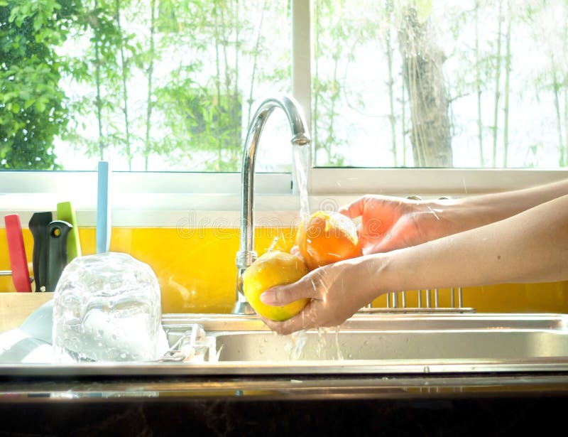 Woman Hands Washing Fresh Orange. Stock Photo - Image of sweet, female ...