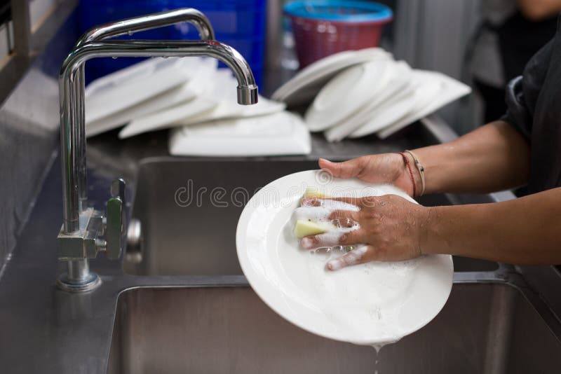 Woman Hands Washing White Plate in Kitchen Stock Image - Image of hand ...
