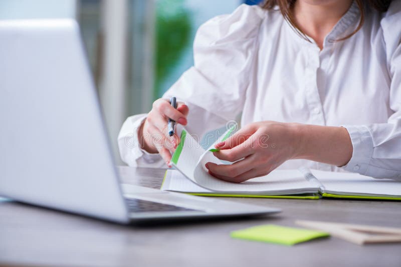 The Woman Hands Working on Computer at Desk Stock Image - Image of note ...