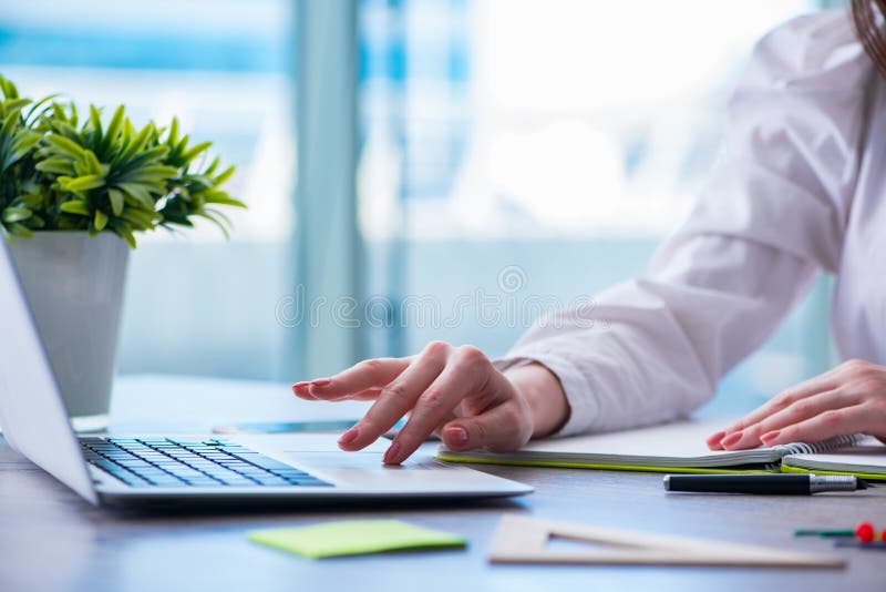 The Woman Hands Working on Computer at Desk Stock Image - Image of ...