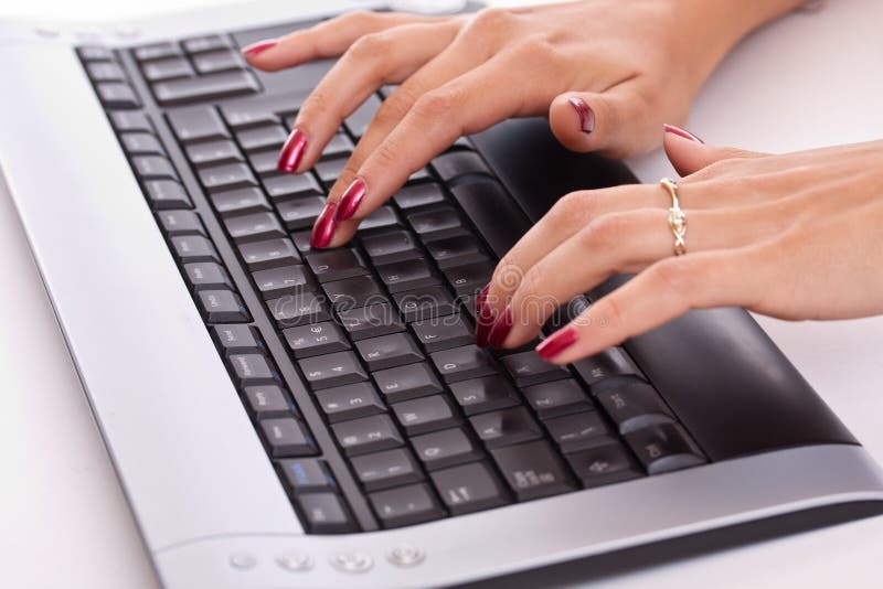 Woman Hands Working with a Laptop and a Mouse Stock Photo - Image of ...