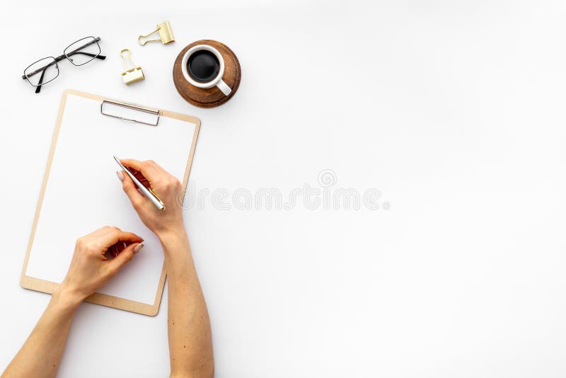 Woman Hands Working with Computer on Office Table, Top View Stock Image ...