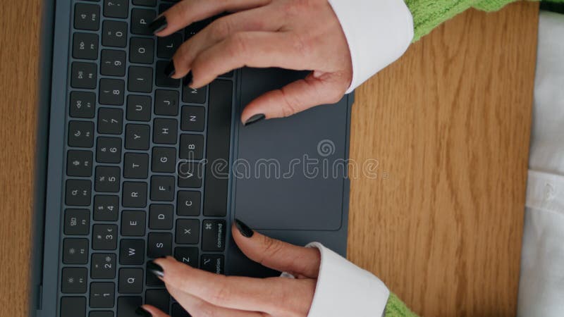 Woman Hands Working Laptop in Home Office Vertical Closeup. Lady Typing ...