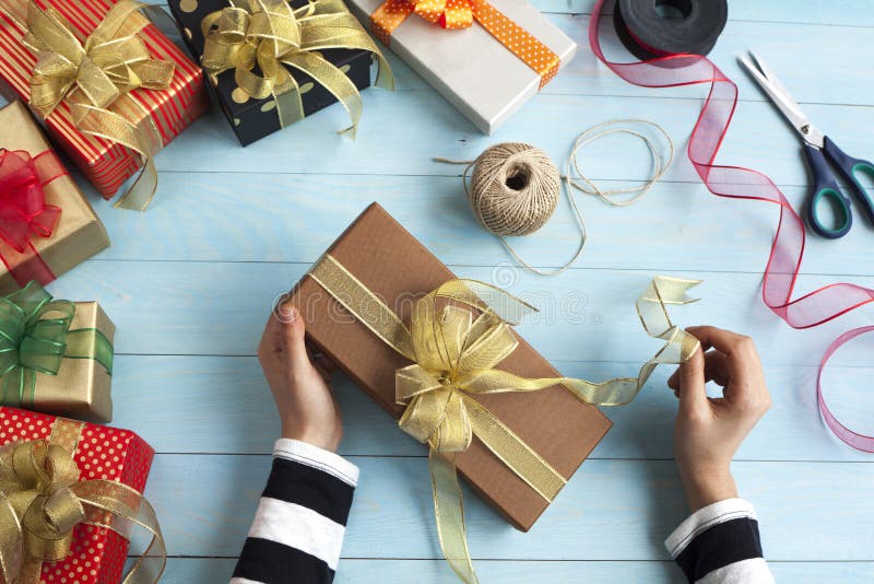Woman Hands Wrap Gift Boxes Stock Photo - Image of holiday, package ...