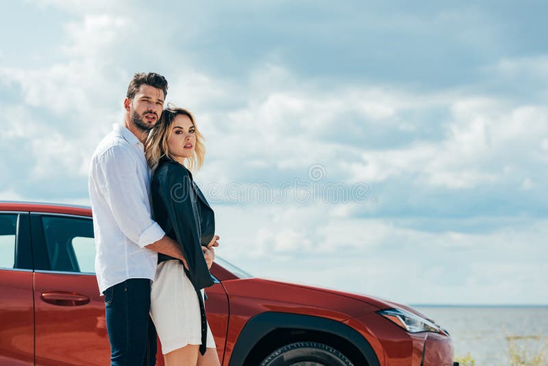 Woman and Handsome Man Hugging and Looking at Camera Stock Image ...