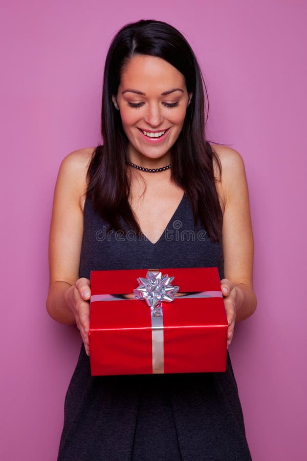 Woman Happy As she Receives a Gift Stock Photo - Image of valentines ...