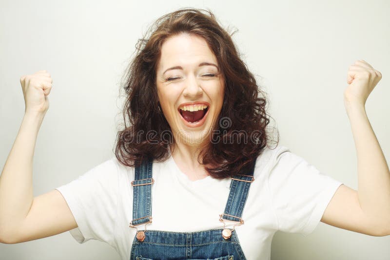 Woman Happy Ecstatic Celebrating Being a Winner. Stock Photo - Image of ...