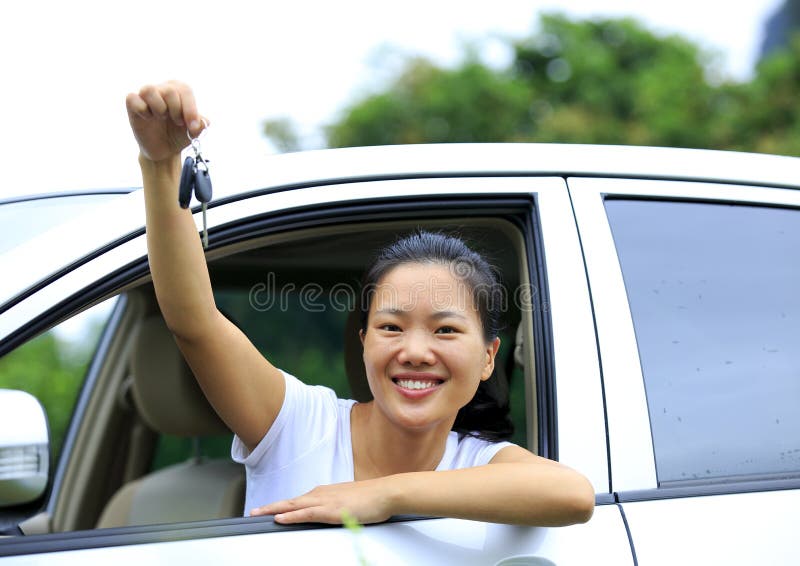Woman happy with first car stock image. Image of pretty - 33105075