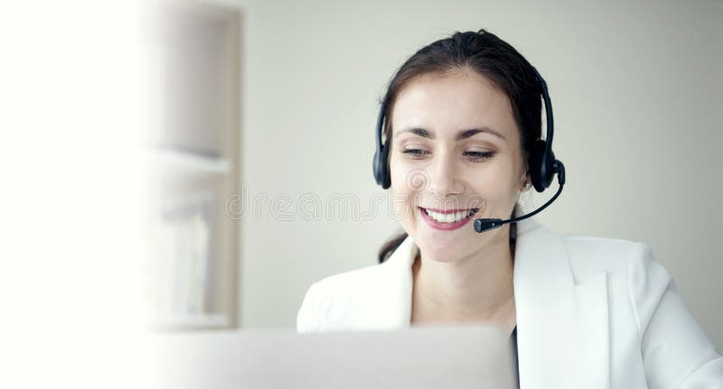 Woman Happy Smiling Customer Support Operator with Headset. Stock Image ...