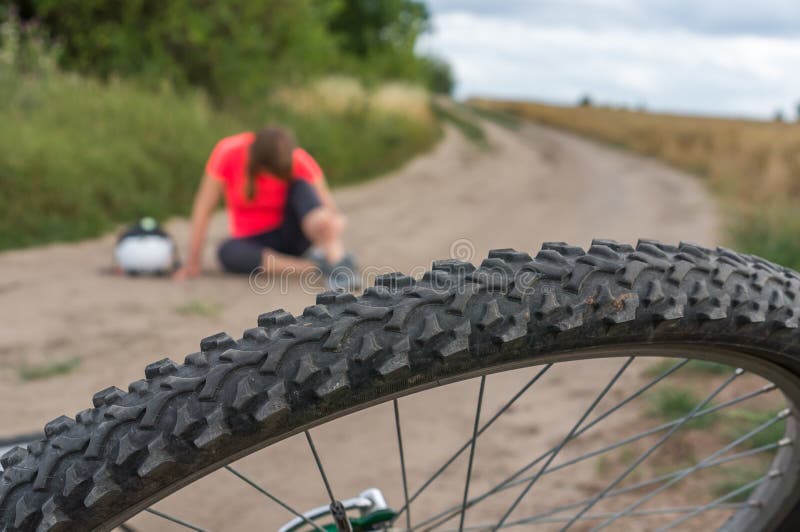 Woman Has Accident Injury from Bicycle Stock Photo - Image of accident ...