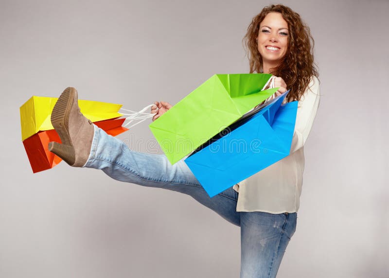 Woman Has Fun on Spending Spree Stock Photo - Image of female ...