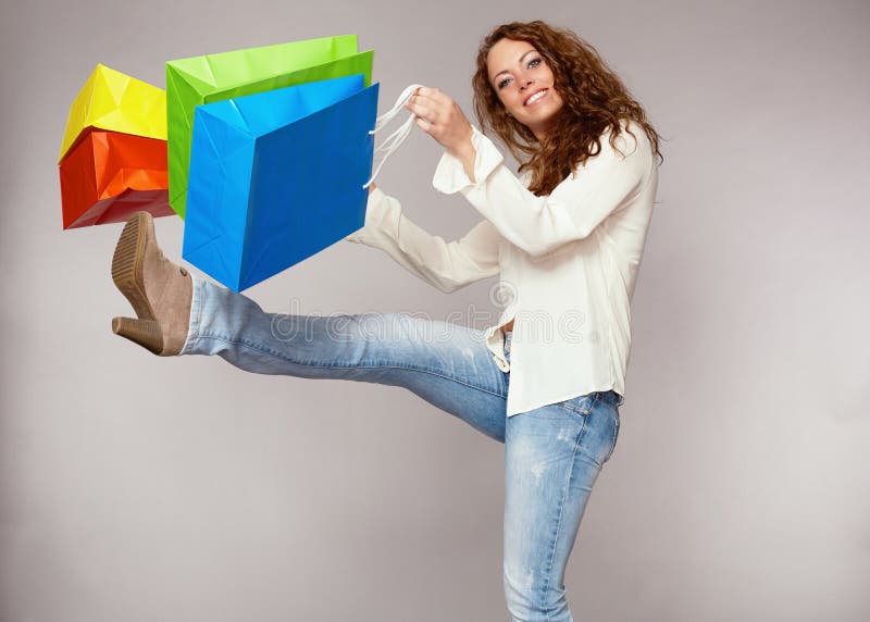 Woman Has Fun on Spending Spree Stock Image - Image of summer, laugh ...