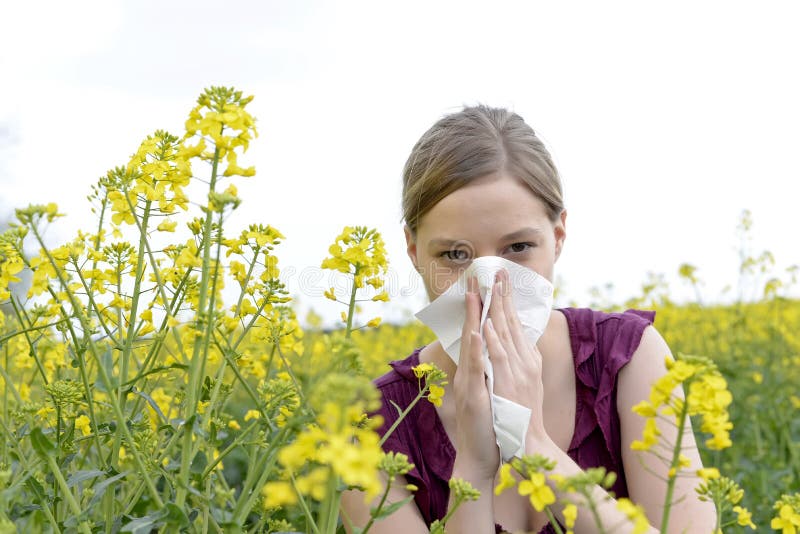Woman has hay fever stock photo. Image of outdoors, female - 108181074