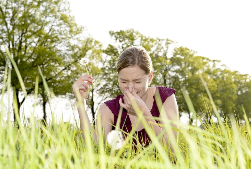 Woman has hay fever stock photo. Image of asthma, outdoors - 108186172