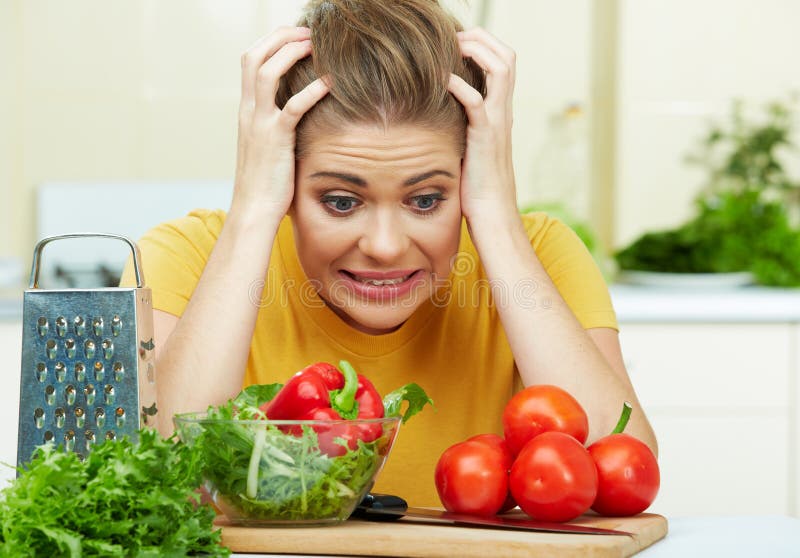 Woman Has Problems in Kitchen Stock Photo - Image of green, dinner ...