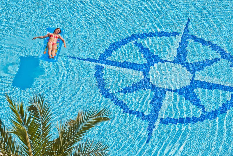 Woman Has a Rest on Inflatable Mattress in Pool Stock Photo - Image of ...