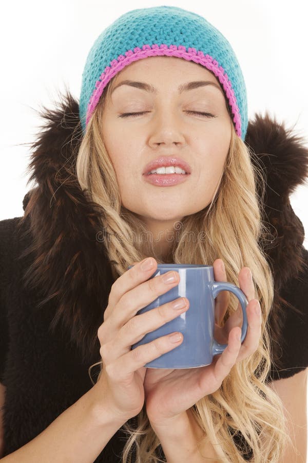 Woman Hat Coat Mug Head Back Stock Photo - Image of confident, female ...