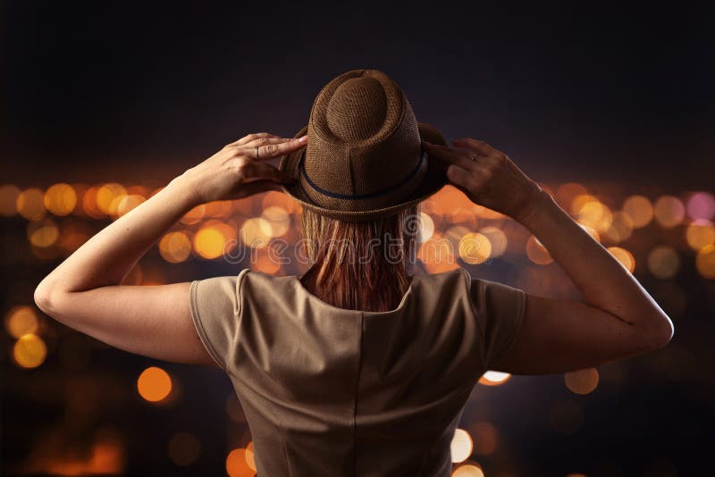 Woman Back Turned Hat Black White Stock Photos - Free & Royalty-Free ...