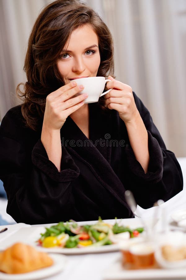Woman Having Breakfast in a Hotel Stock Image - Image of travel, plate ...