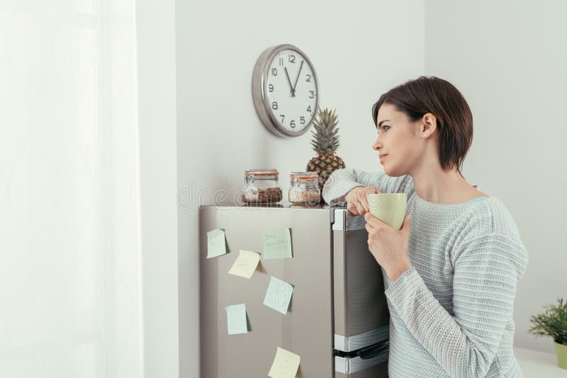 Woman Having a Coffee Break at Home Stock Photo - Image of ...