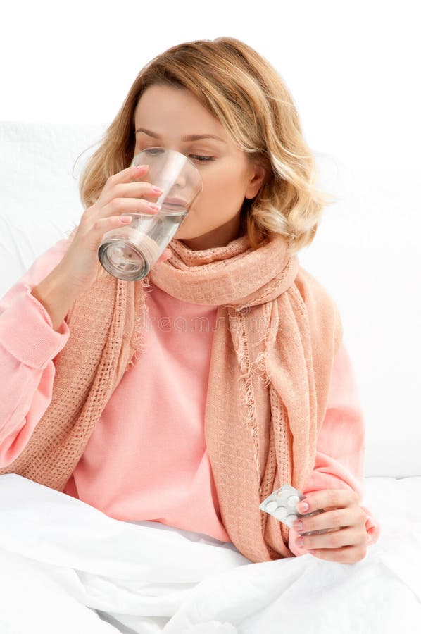 Woman Having A Cold Flu Sore Throat And Coughing Stock Image Image