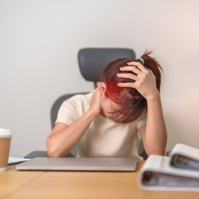 Woman Having Headache, Stress and Migraine during Work Long Time on ...