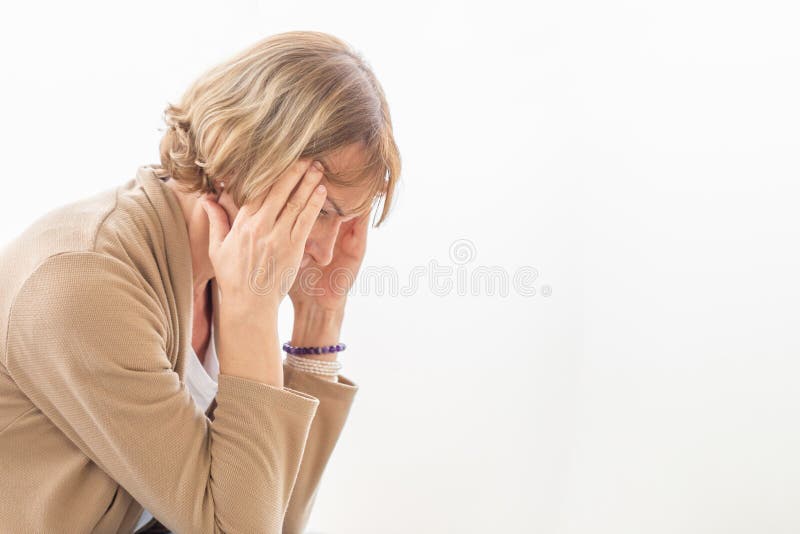 Woman Having Headache and Touching Her Head while Suffering from a ...