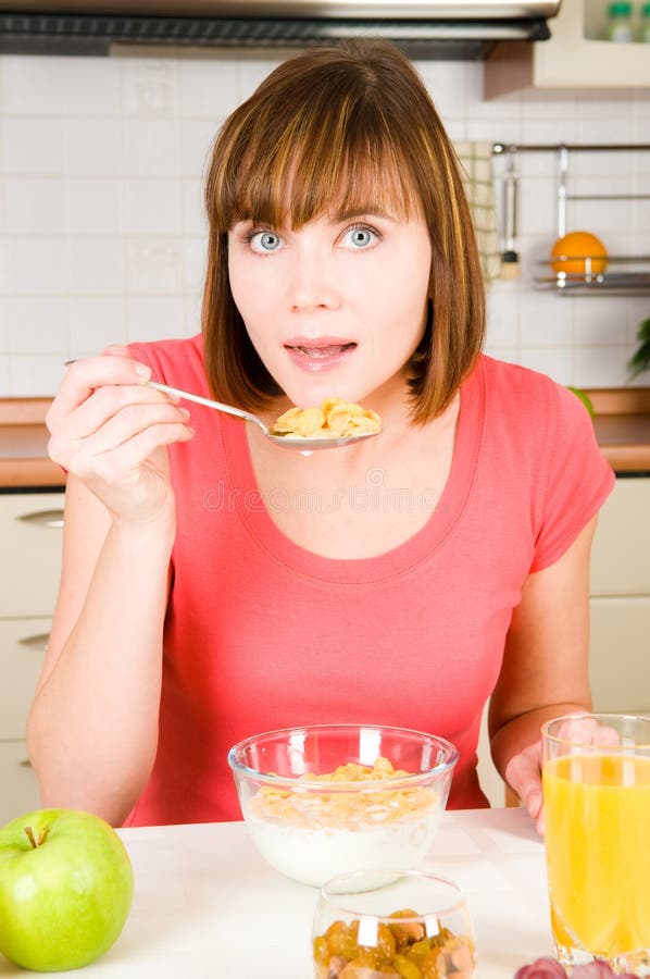 Woman Having a Healthy Breakfast Stock Image - Image of breakfast, flat ...
