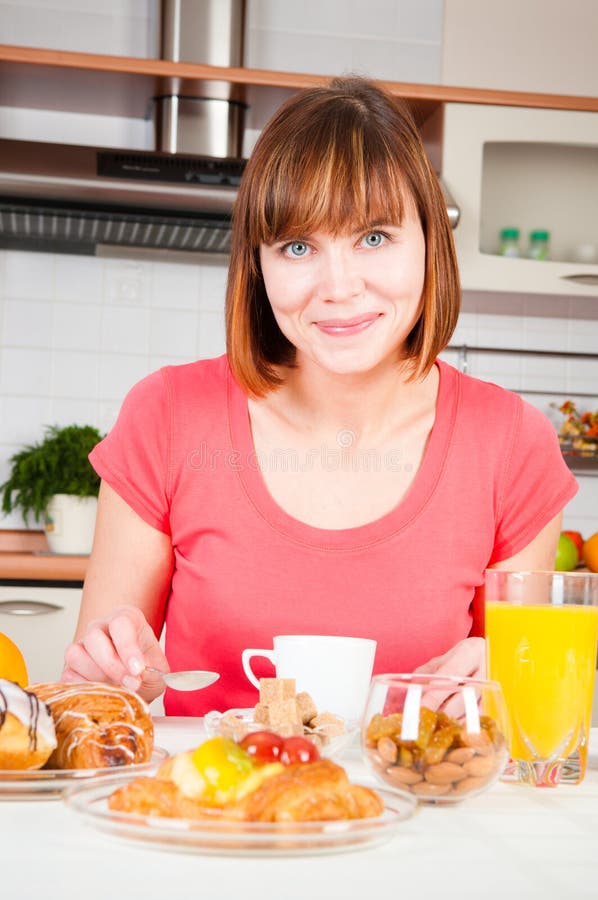 Woman Having a Healthy Breakfast Stock Image - Image of flat, breakfast ...