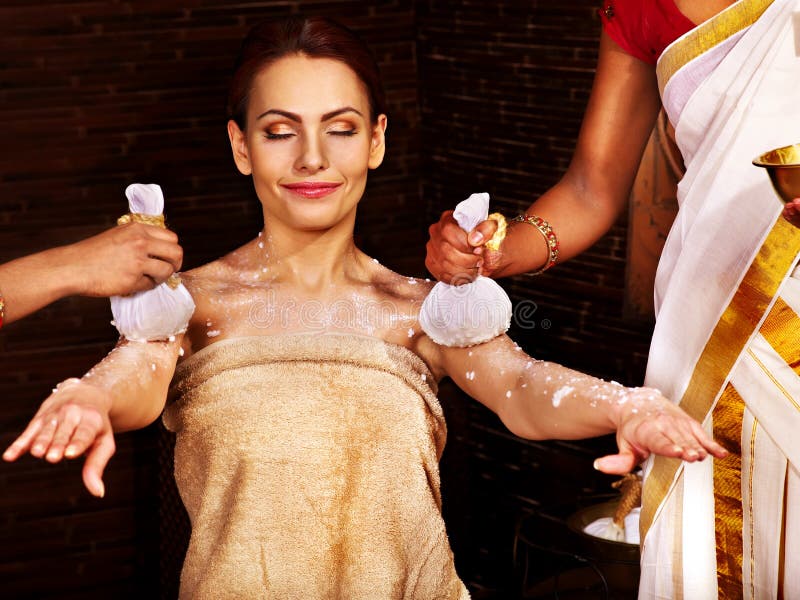 Woman Having Massage with Pouch of Rice. Stock Photo - Image of medical ...