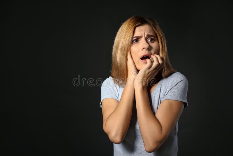 Woman Having Panic Attack on Dark Background Stock Image - Image of ...
