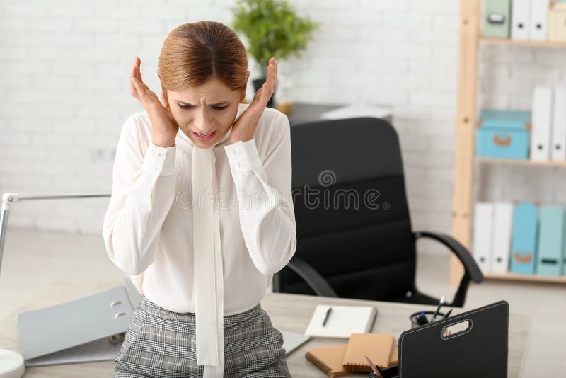 Woman Having Panic Attack at Workplace Stock Photo - Image of panic ...
