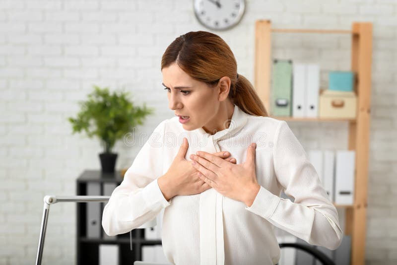 Woman Having Panic Attack at Workplace Stock Photo - Image of emotional ...