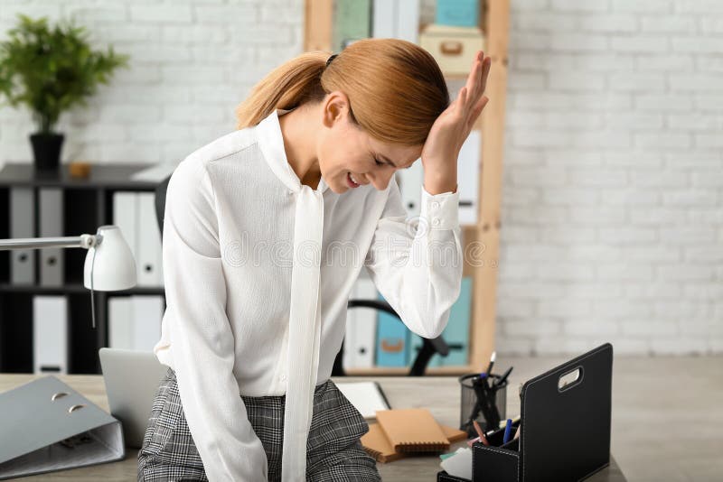 Woman Having Panic Attack at Workplace Stock Image - Image of people ...